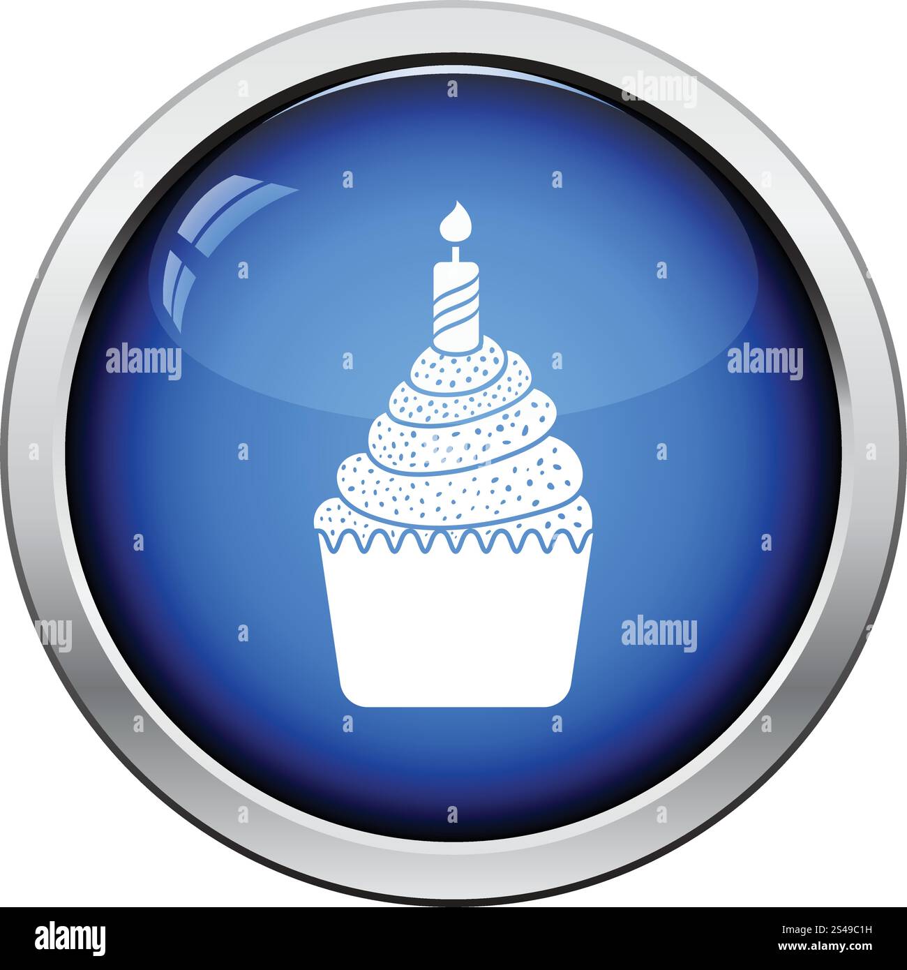 First birthday cake icon. Glossy button design. Vector illustration ...