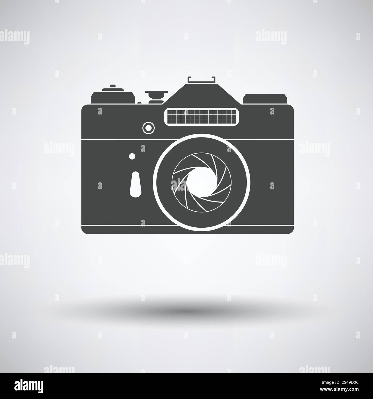 Icon of retro film photo camera on gray background, round shadow ...