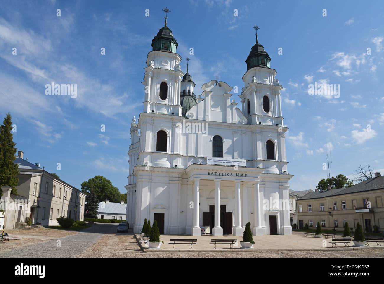 Baroque church with two towers and a clear blue sky, Basilica of the ...