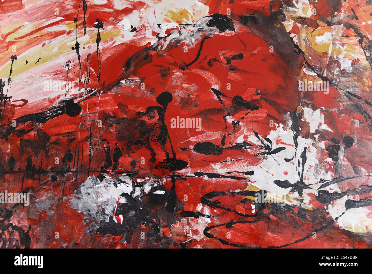 Abstract artwork with intense red and black colours, Mahabalipuram ...