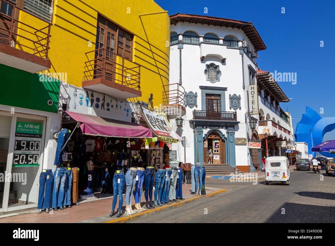 Colonial Hotel, Old Town Manzinillo, Colima State, Mexico Stock Photo ...