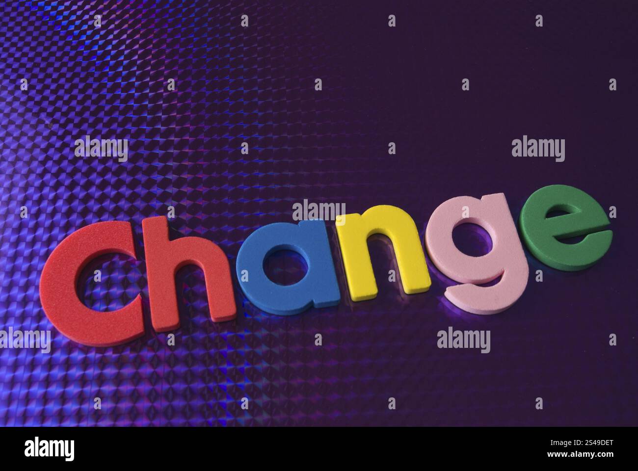 Colorful change word on blue neon background, part of a series of ...