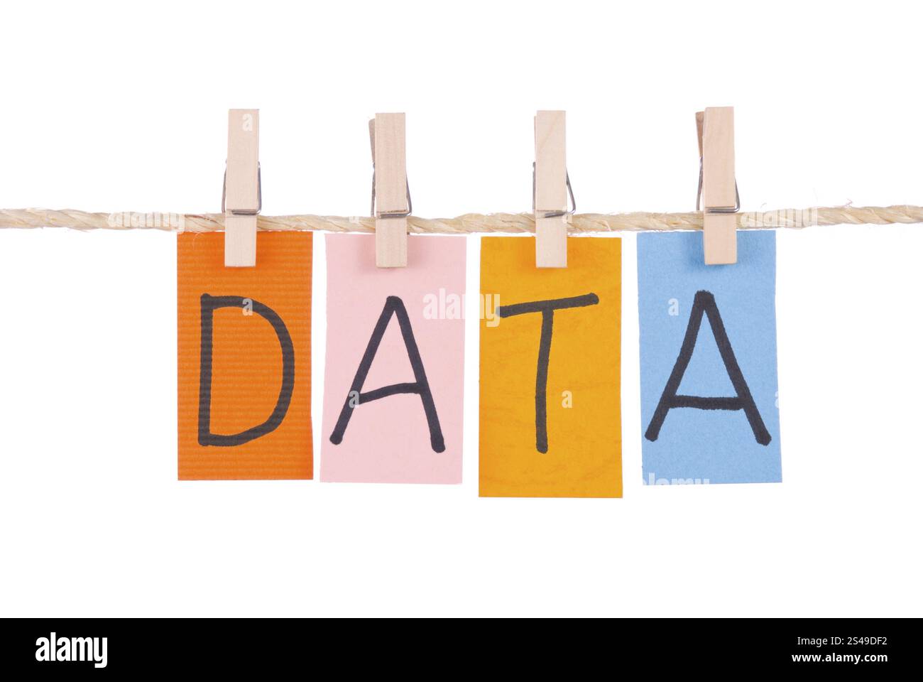DATA, Colorful words hang on rope by wooden peg Stock Photo - Alamy
