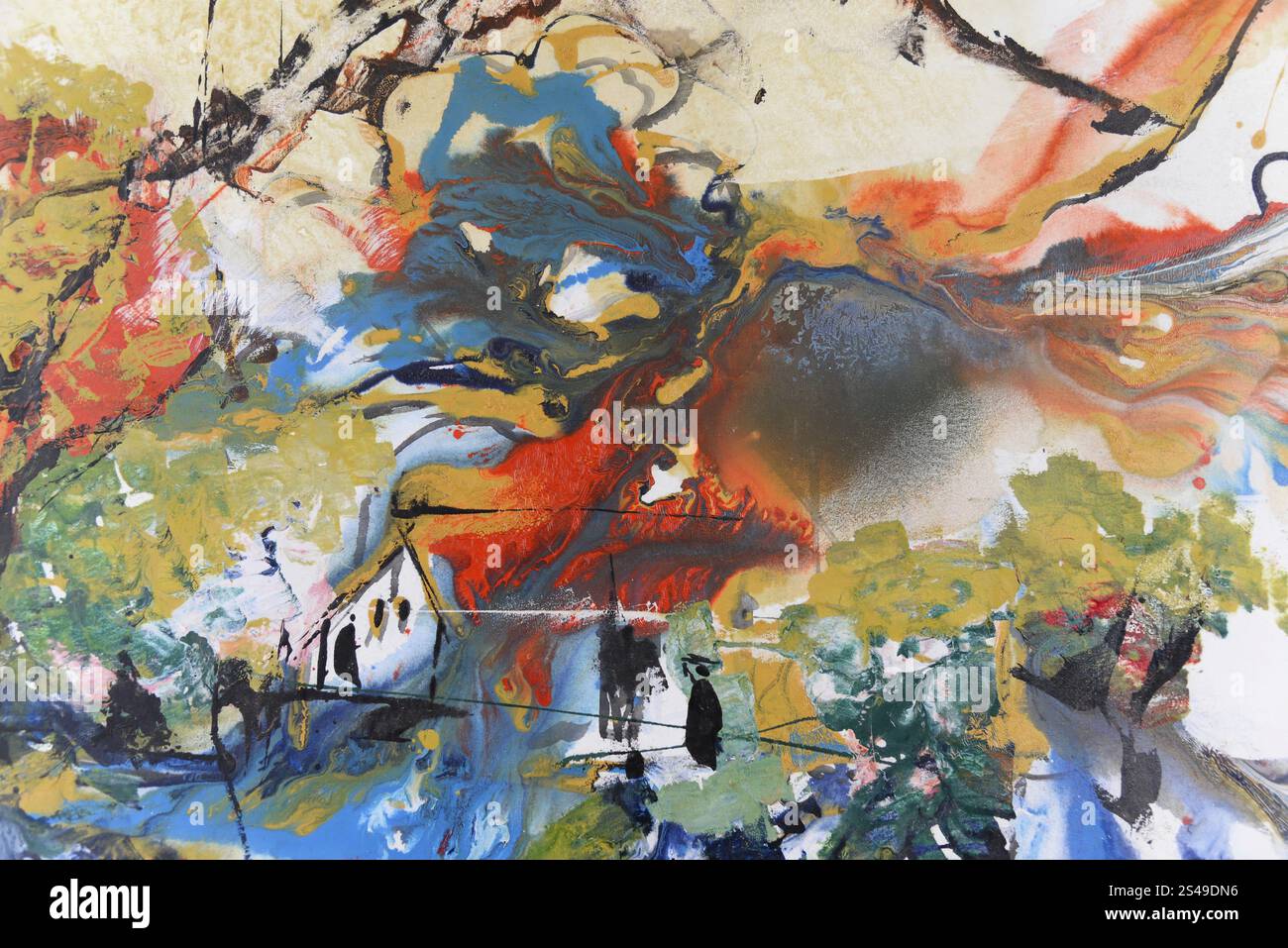 Lively abstract painting with dynamic play of colours and associations ...