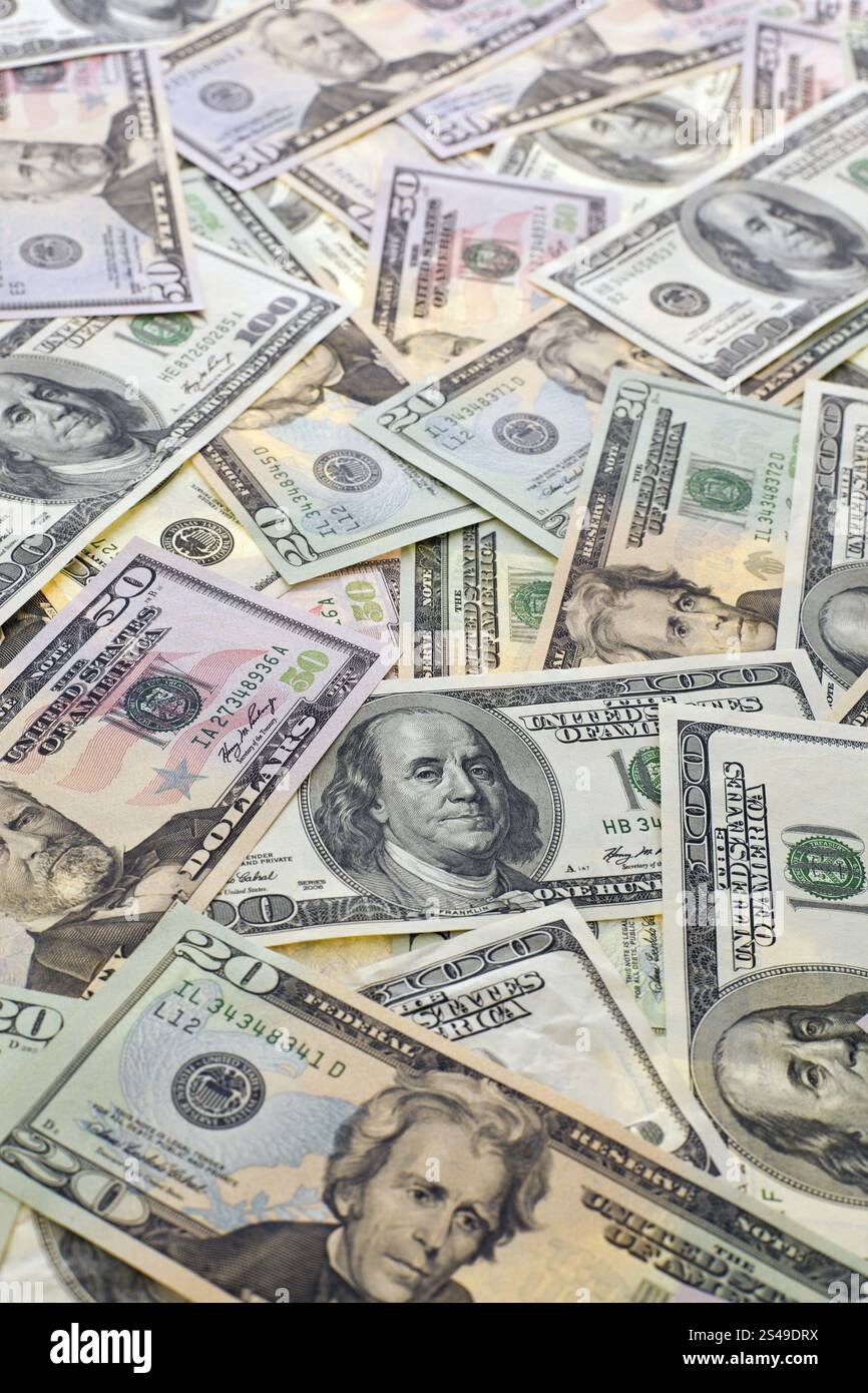 Banknotes from America. American dollar banknotes for background Stock ...