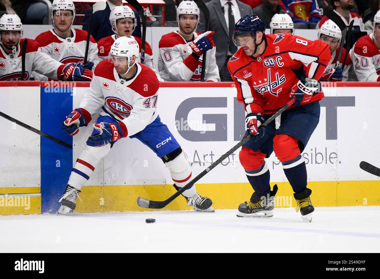 Washington Capitals left wing Alex Ovechkin (8) skates with the puck ...