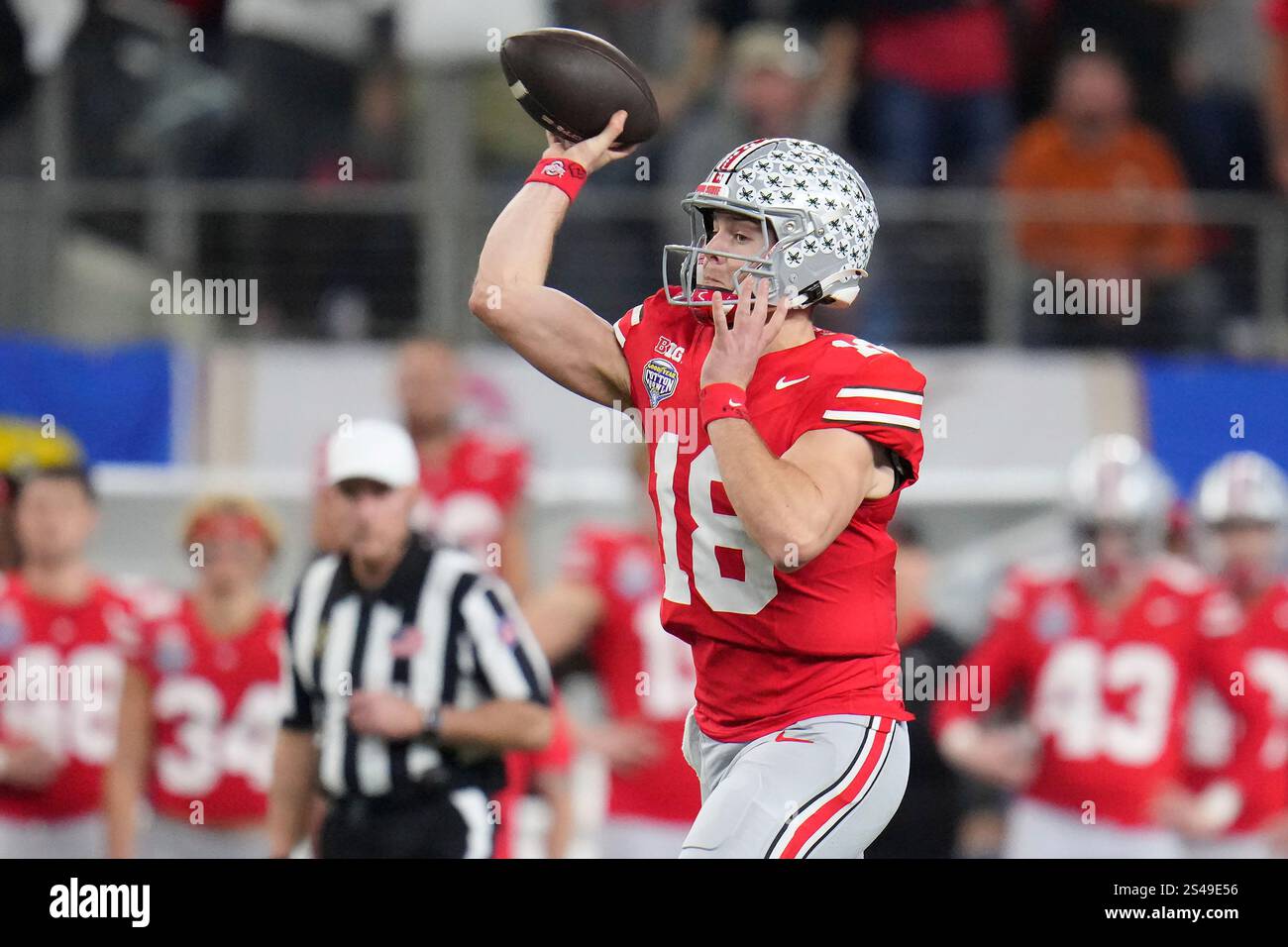 Ohio State quarterback Will Howard (18) passes against Texas during the ...