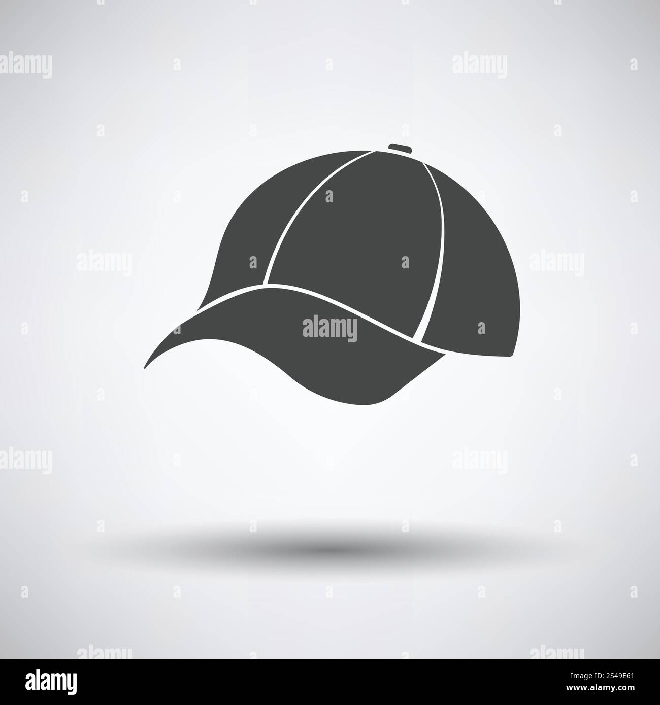 Baseball cap icon on gray background, round shadow. Vector illustration ...