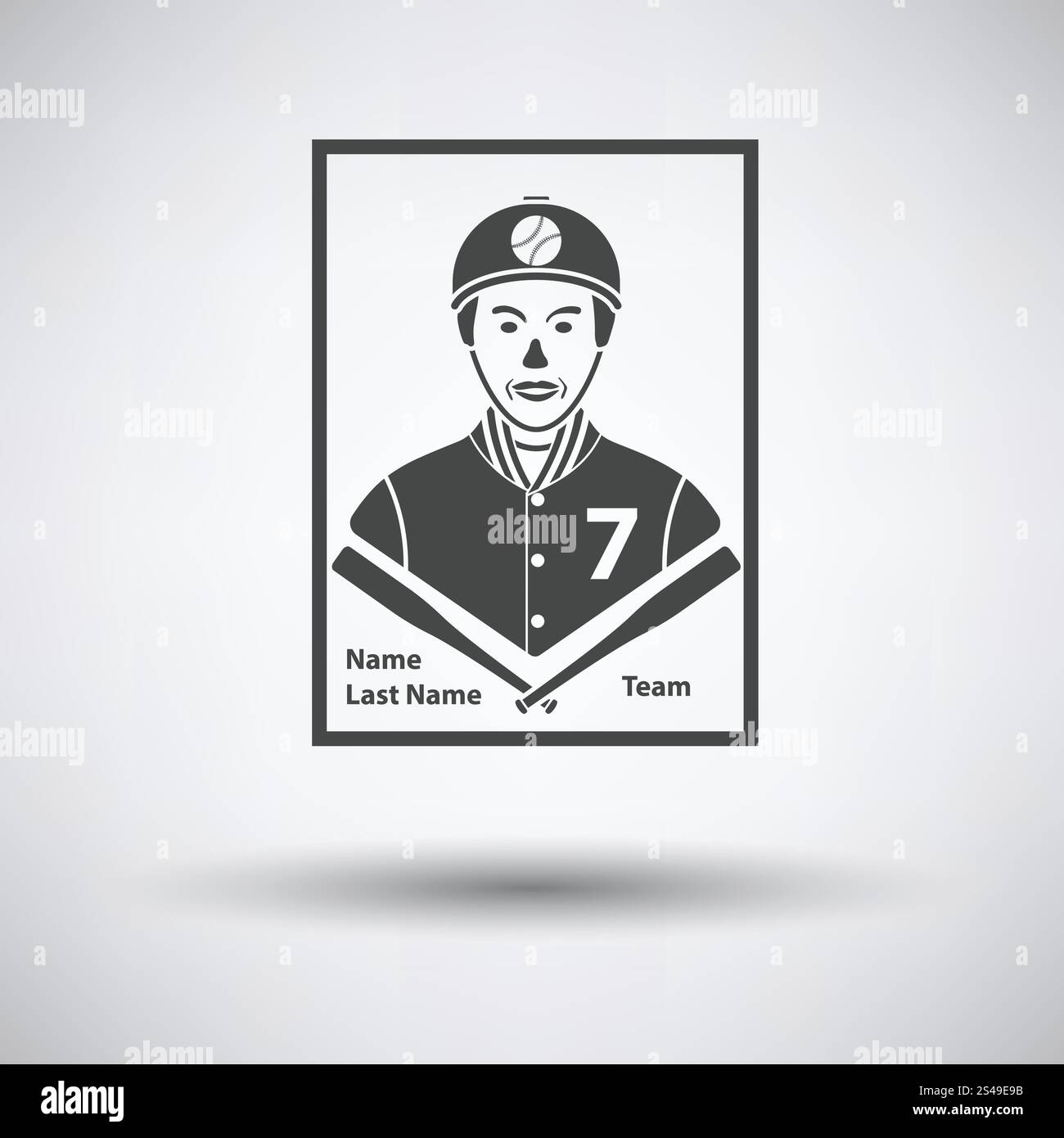 Baseball card icon on gray background, round shadow. Vector ...