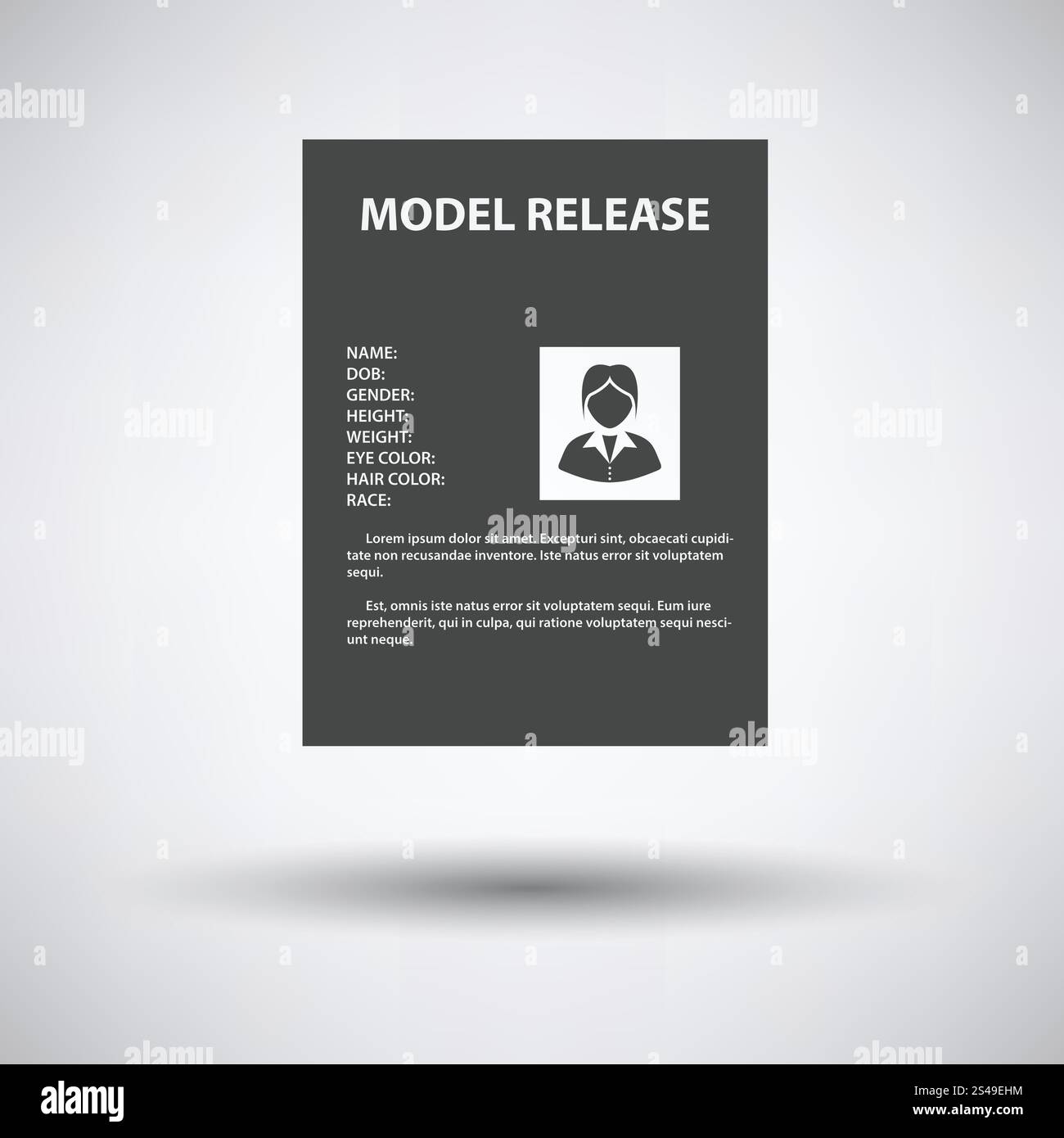 Icon of model release document on gray background, round shadow. Vector ...