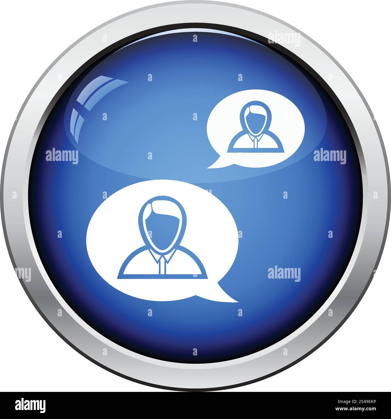 Chating businessmen icon. Glossy button design. Vector illustration ...