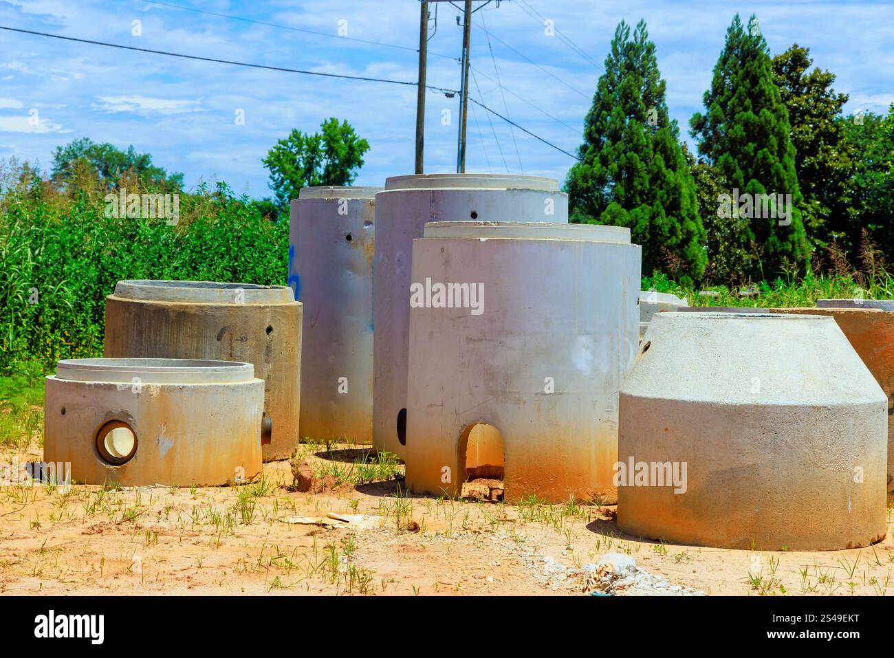 Concrete pipes forms for sewer systems materials at construction site ...