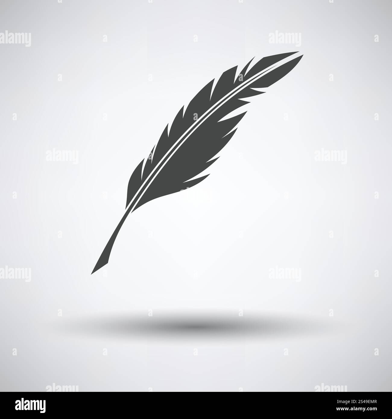Writing feather icon on gray background, round shadow. Vector ...