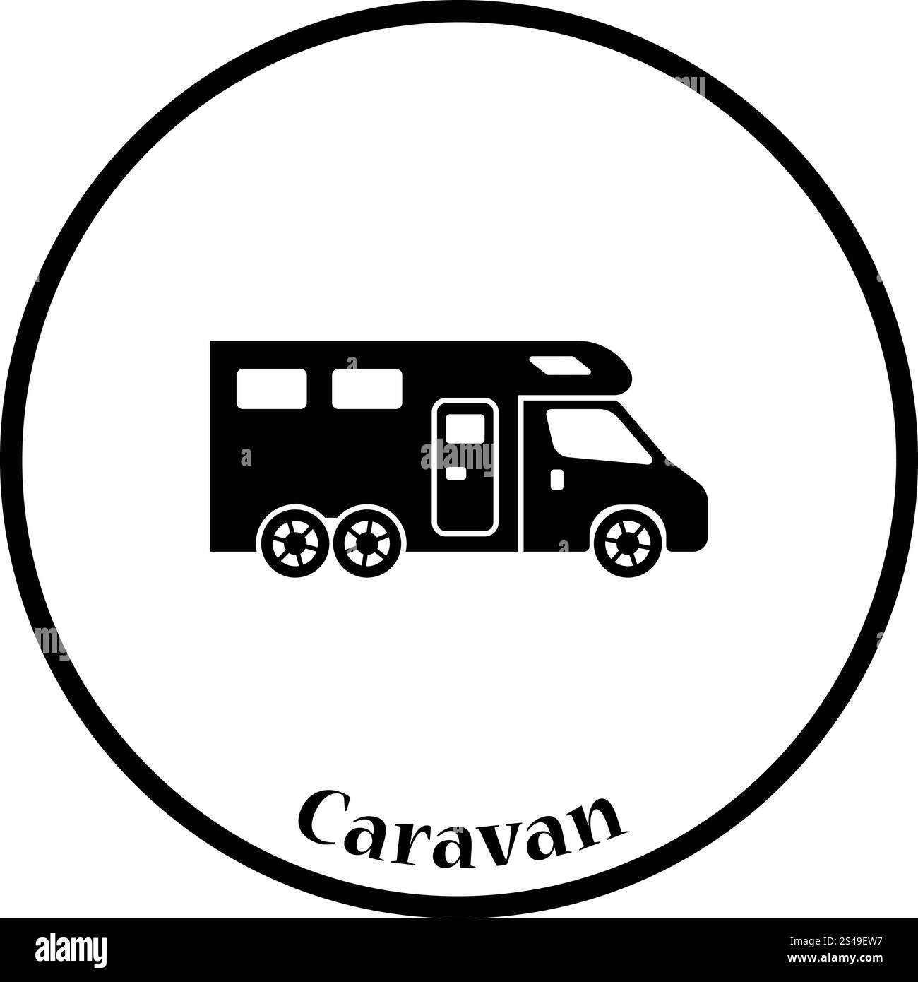 Camping family caravan icon. Thin circle design. Vector illustration ...
