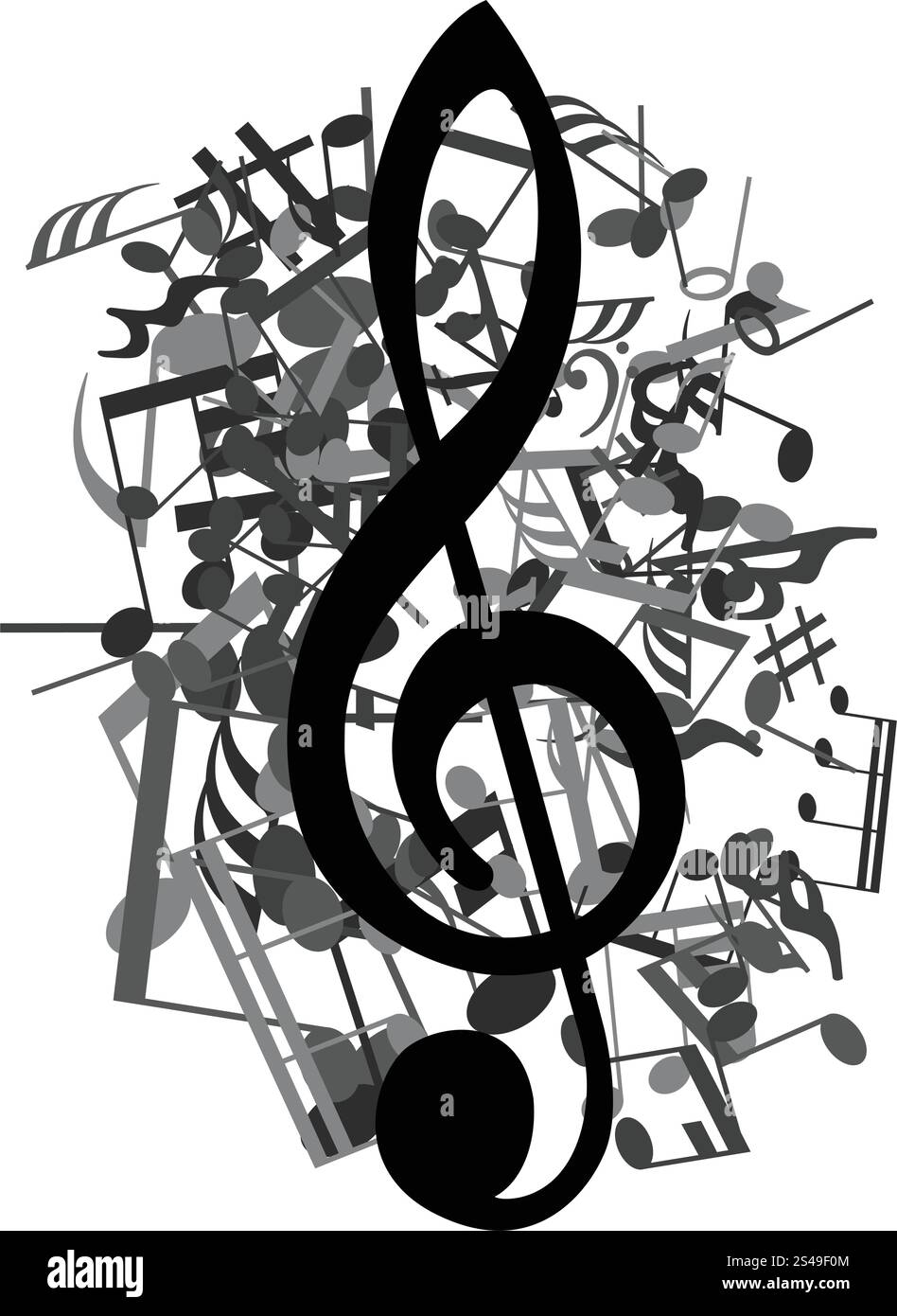 Black and white musical design from music staff elements with treble ...