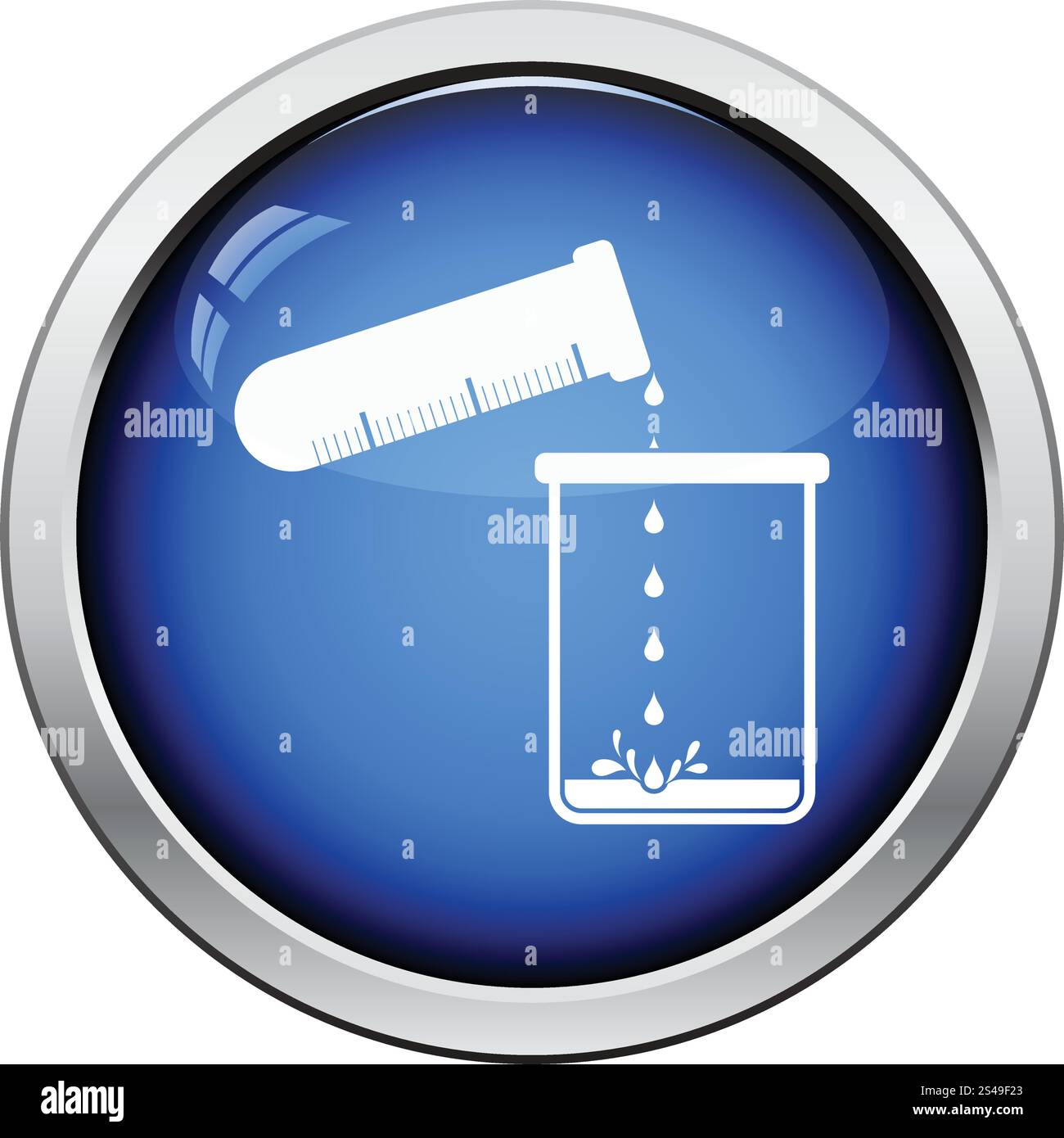 Icon of chemistry beaker pour liquid in flask. Glossy button design ...
