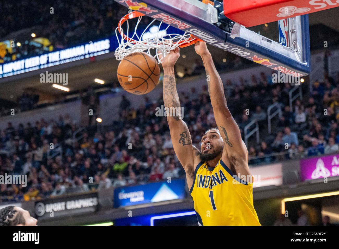 Indiana Pacers forward Obi Toppin (1) scores during the first half of ...