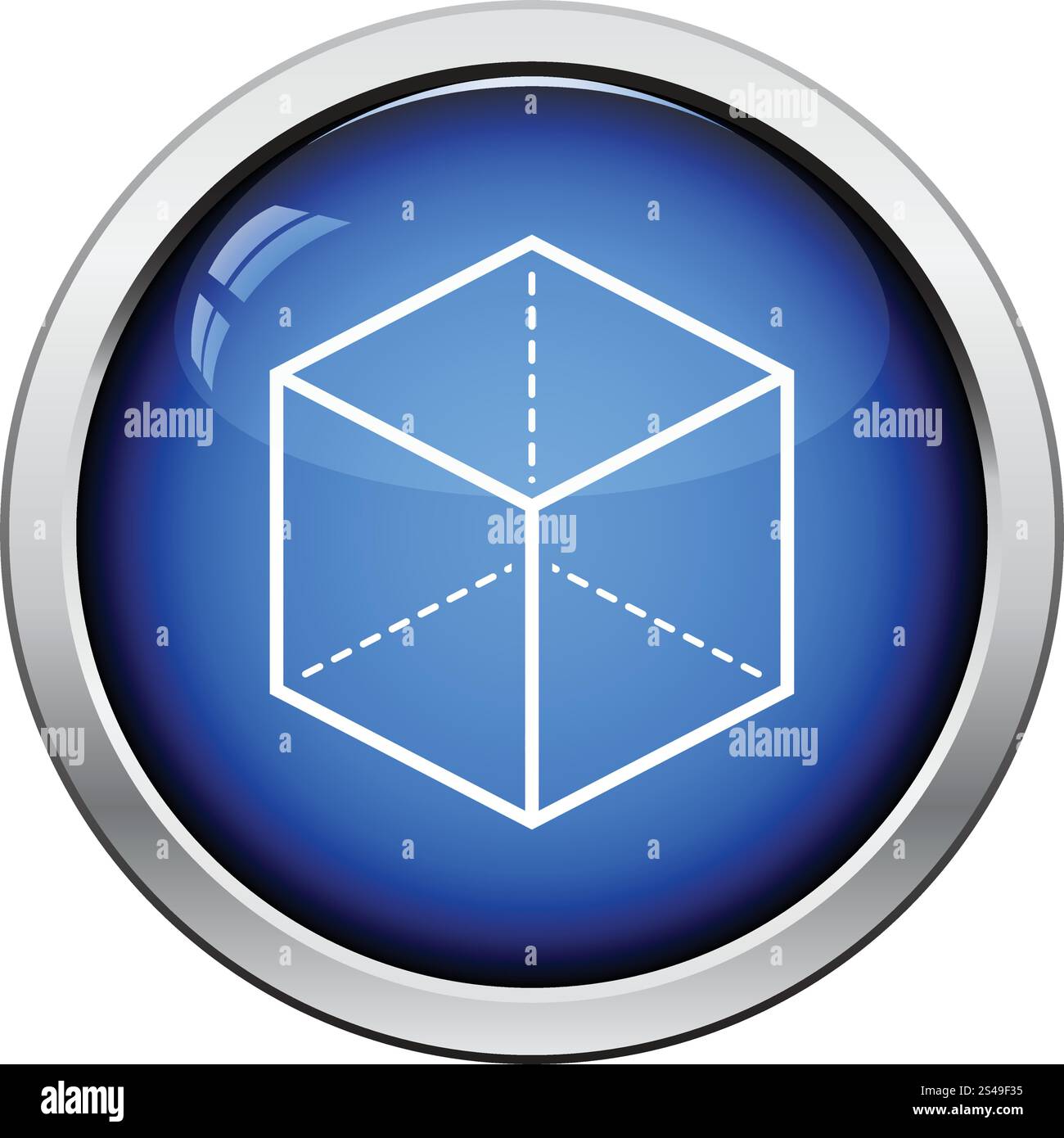Cube with projection icon. Glossy button design. Vector illustration ...
