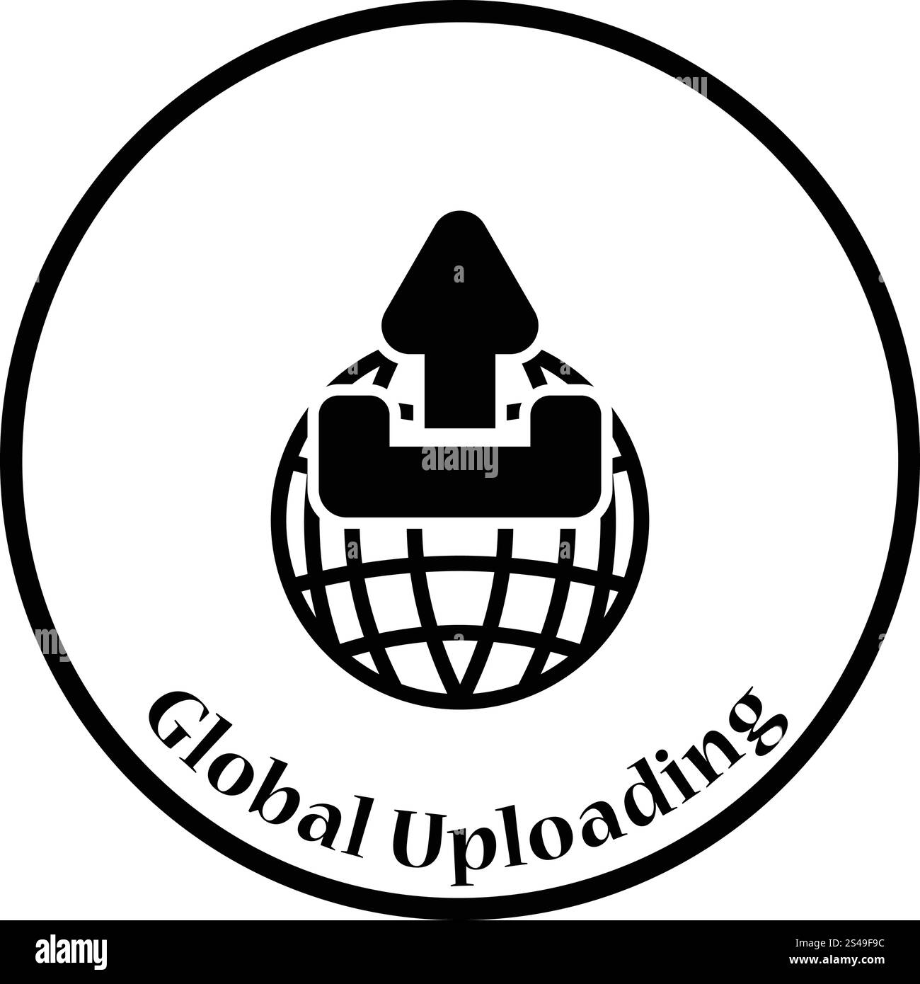 Globe with upload symbol icon. Thin circle design. Vector illustration ...