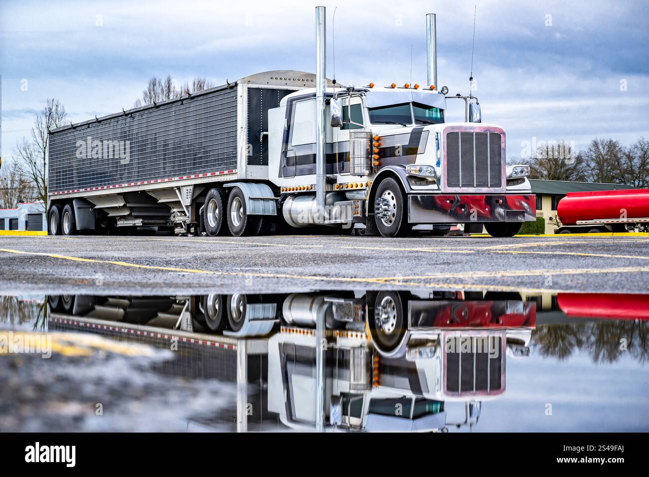 Classic American big rig semi truck with extended cab for truck driver ...