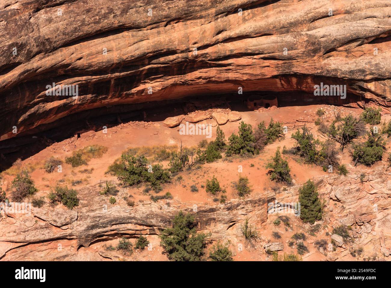 A rocky canyon with a small green area in the middle. The canyon is ...