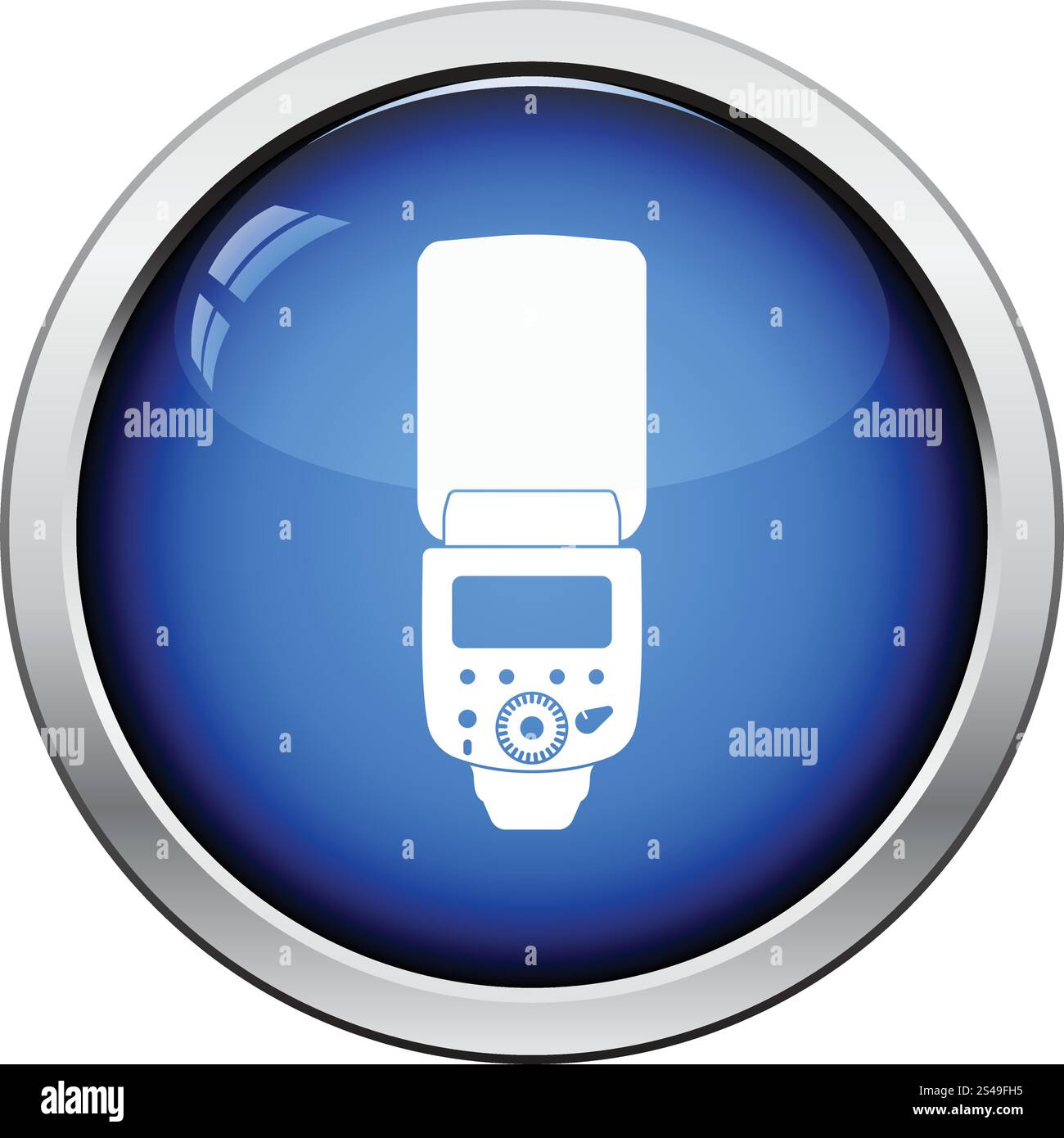 Icon of portable photo flash. Glossy button design. Vector illustration ...