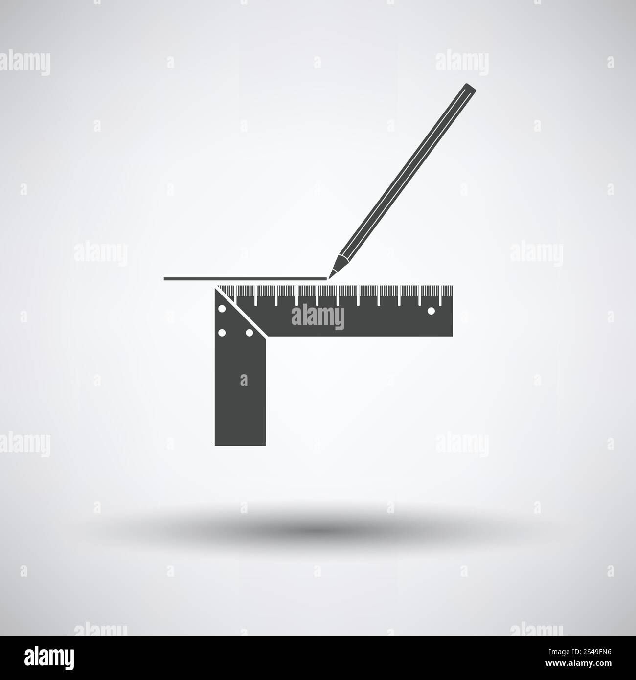 Pencil line with scale icon on gray background, round shadow. Vector ...