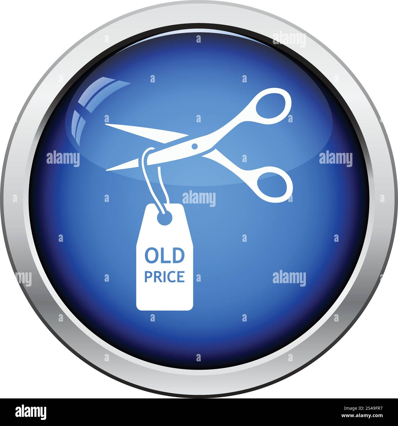 Scissors cut old price tag icon. Glossy button design. Vector ...
