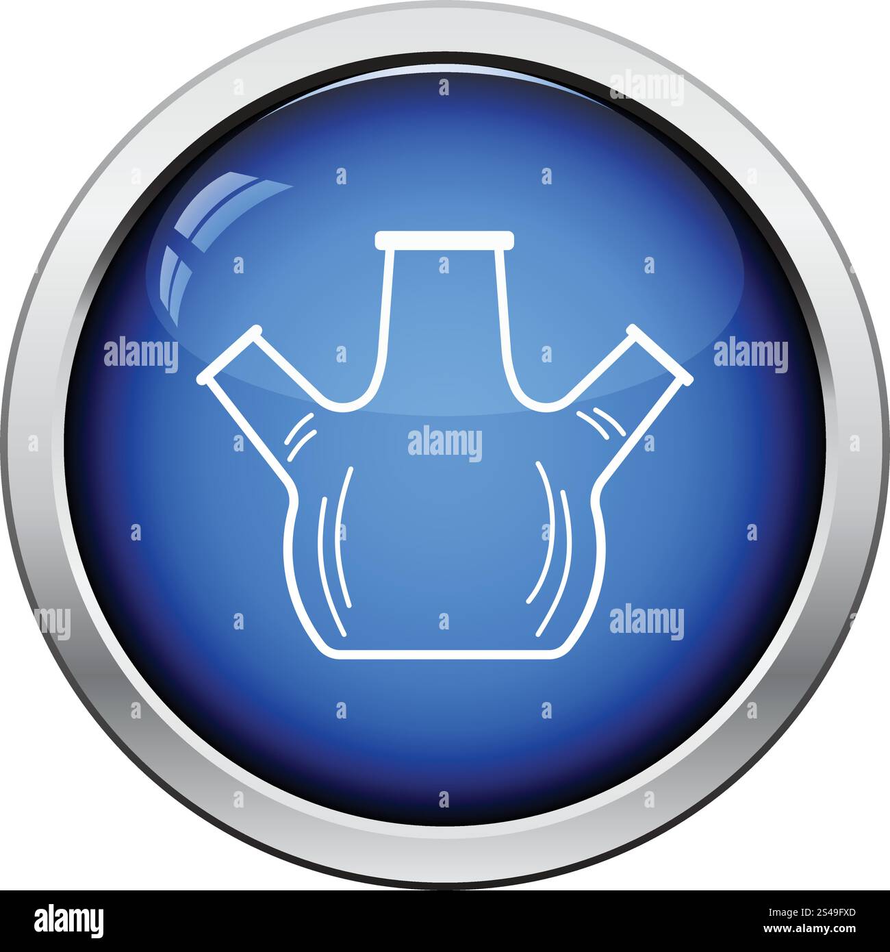 Icon of chemistry round bottom flask with triple throat. Glossy button ...