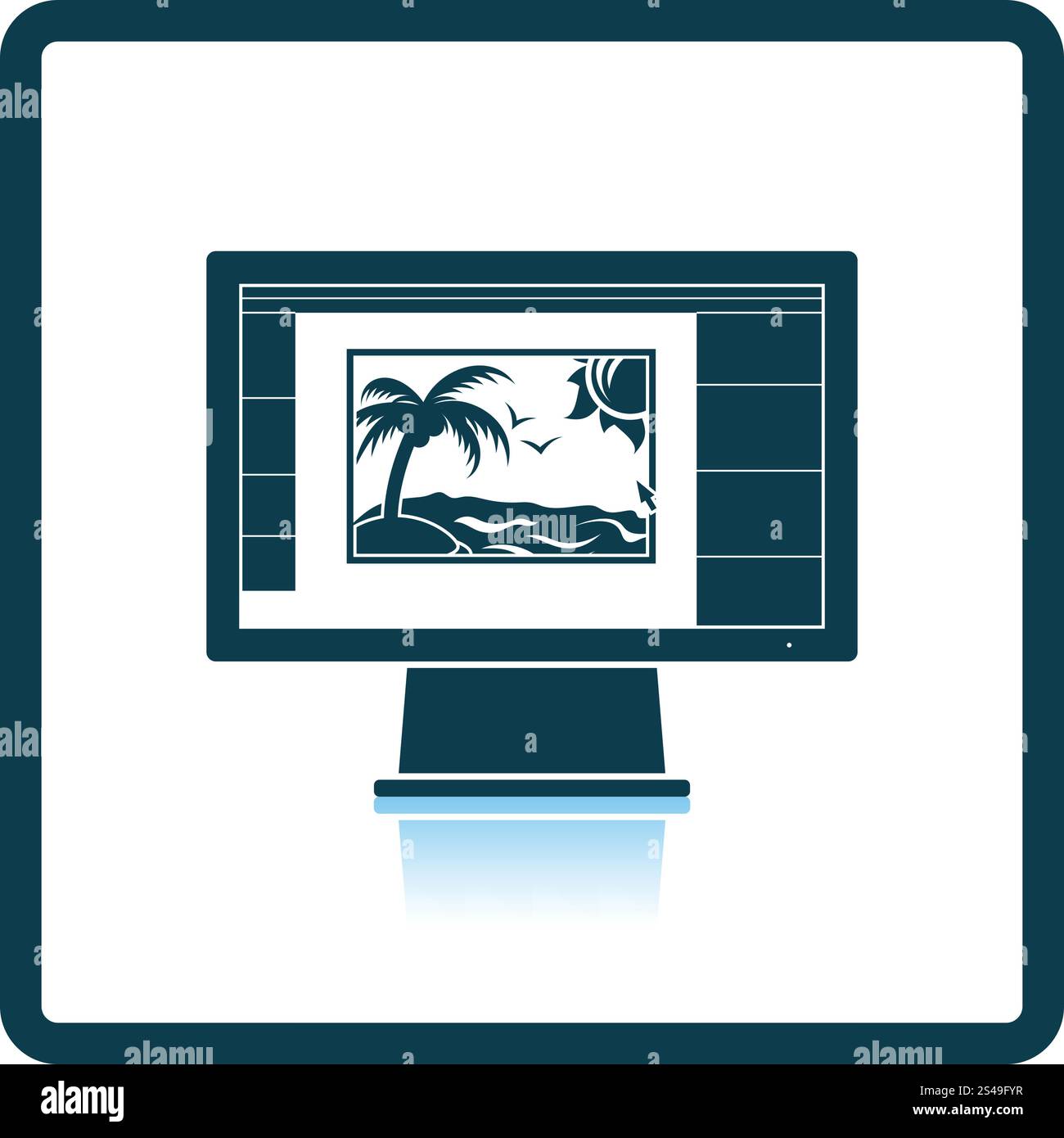 Icon of photo editor on monitor screen. Shadow reflection design ...