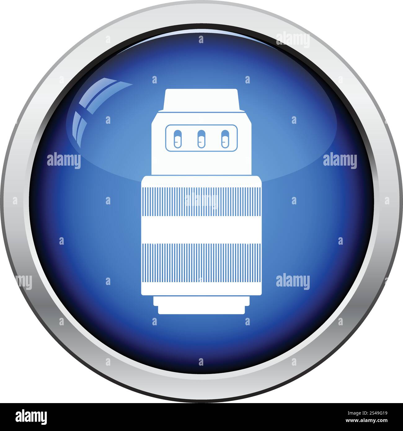 Icon of photo camera zoom lens. Glossy button design. Vector ...