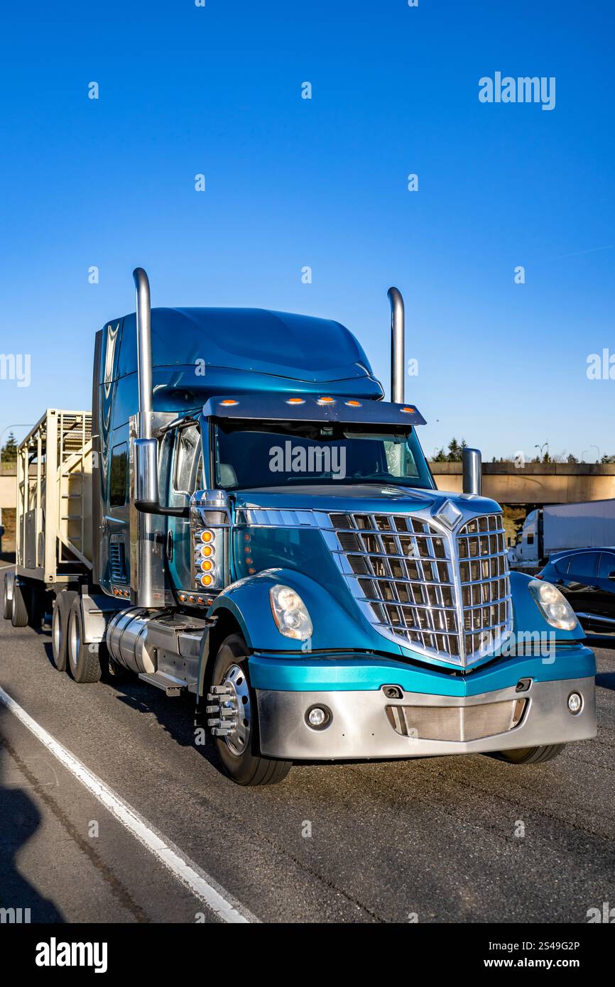 Industrial blue big rig long haul semi truck with extended cab for ...