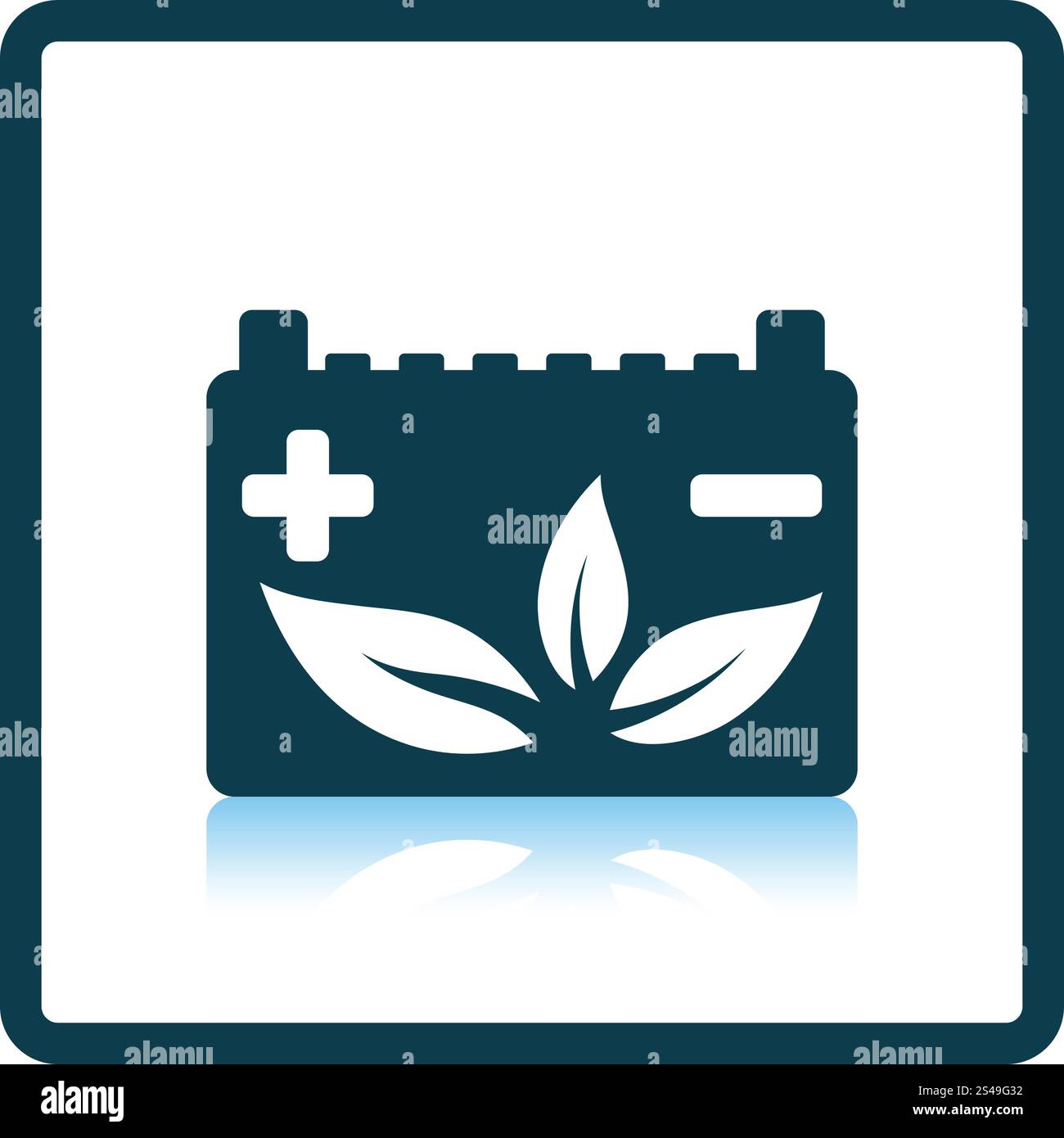 Car battery with leaf icon. Shadow reflection design. Vector ...