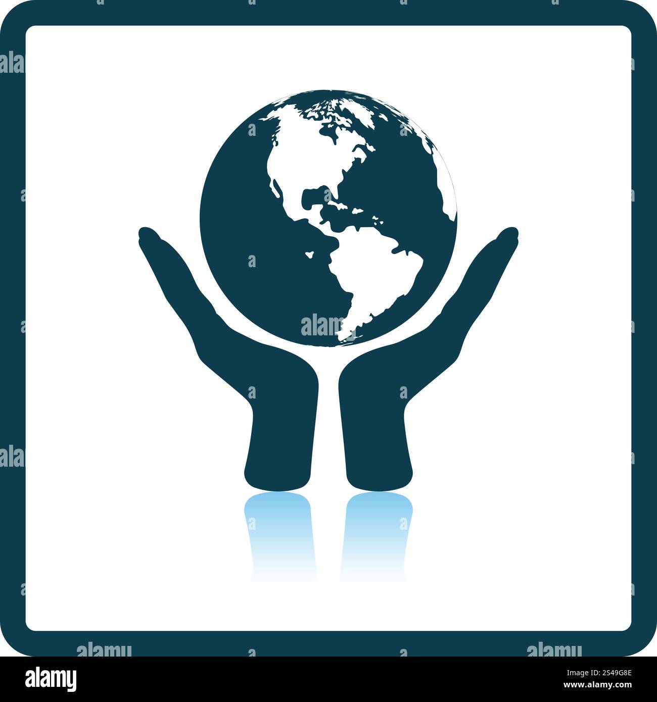 Hands holding planet icon. Shadow reflection design. Vector ...