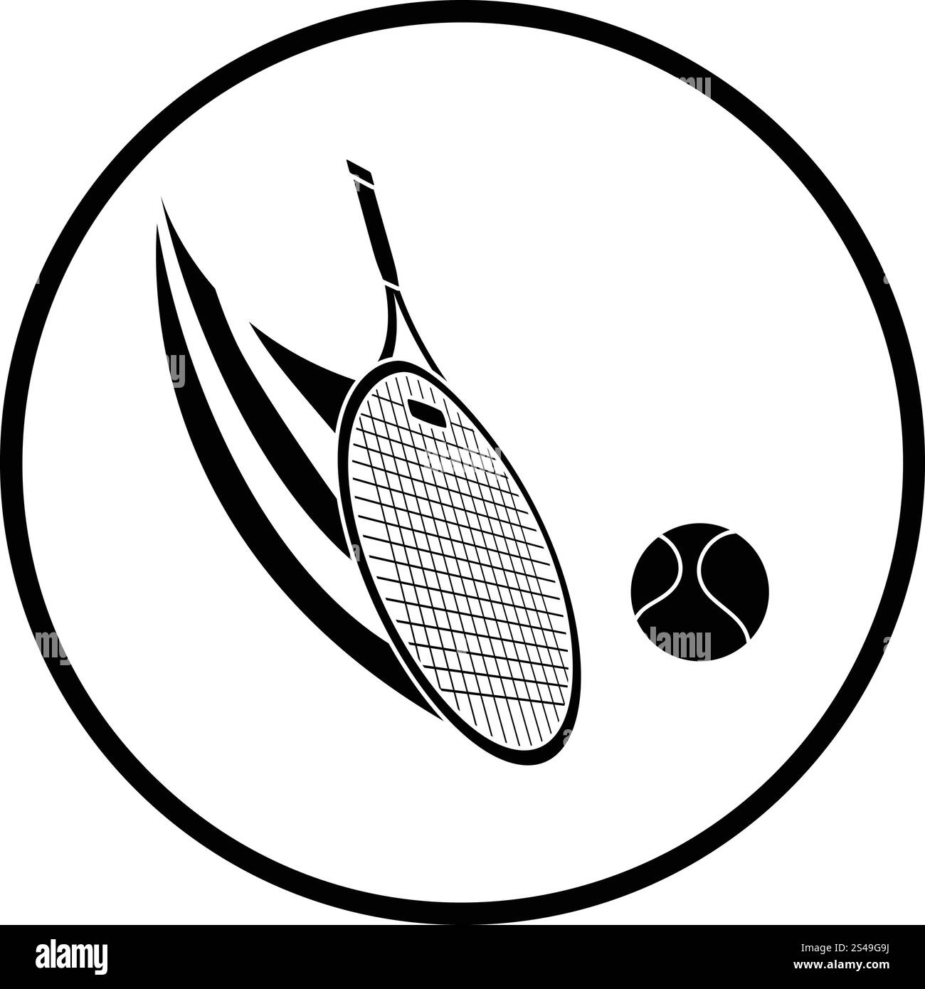 Tennis racket hitting a ball icon. Thin circle design. Vector ...
