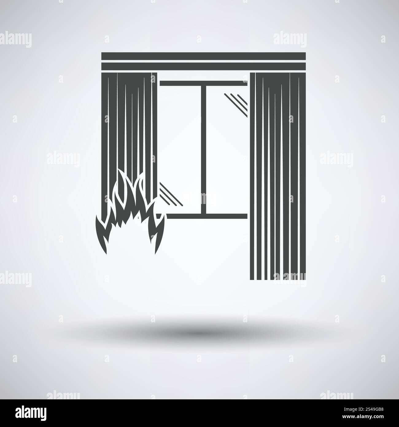 Home fire icon on gray background with round shadow. Vector ...