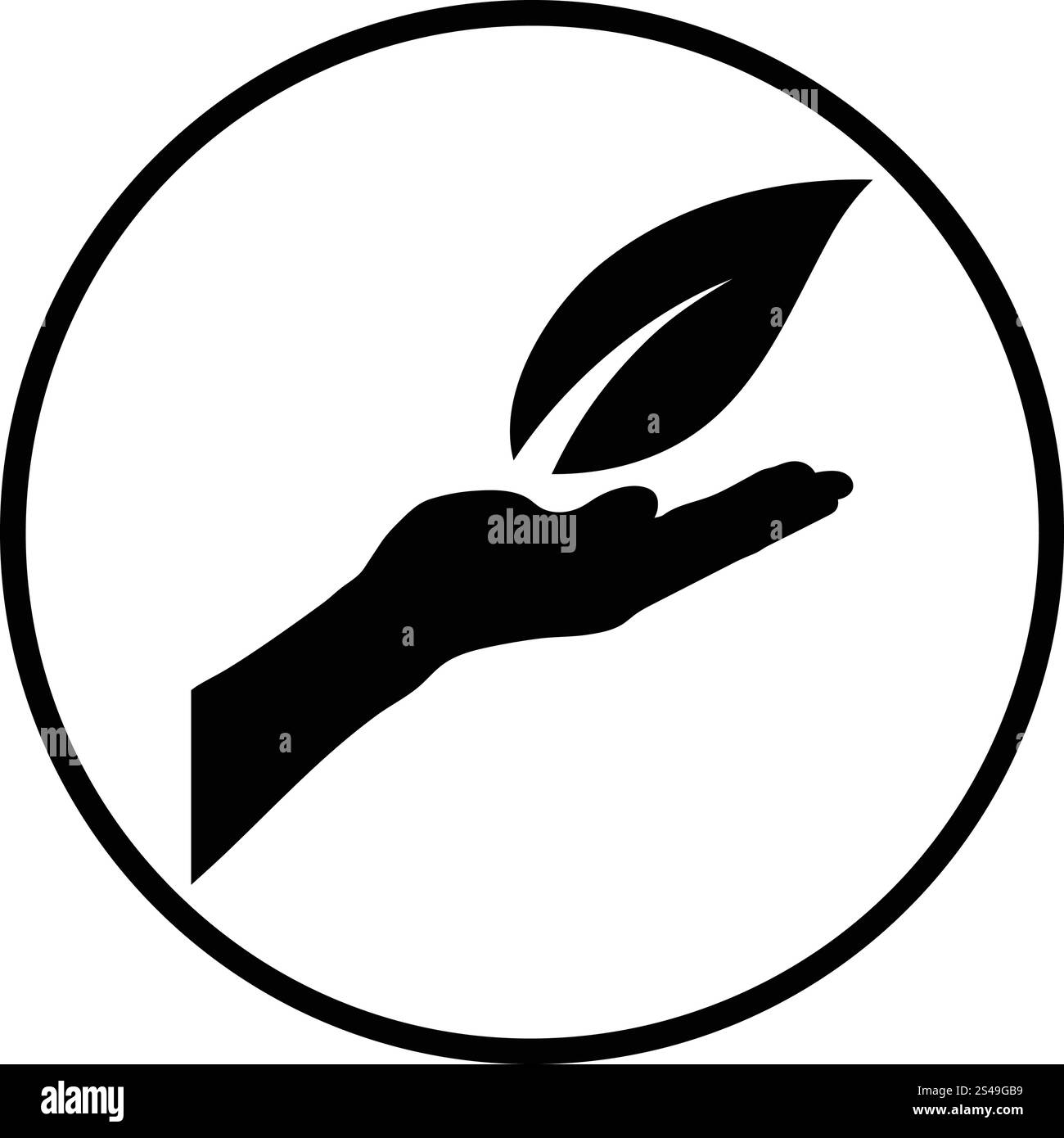 Hand holding leaf icon. Thin circle design. Vector illustration Stock ...