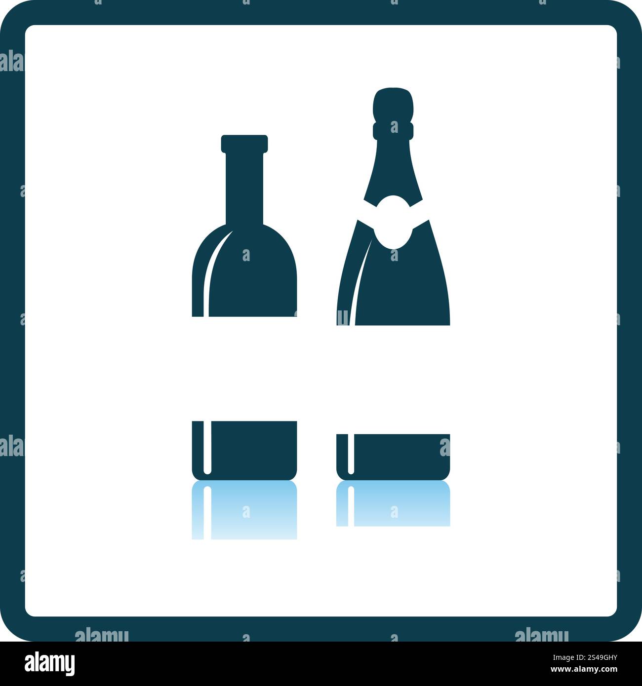 Wine and champagne bottles icon. Shadow reflection design. Vector ...