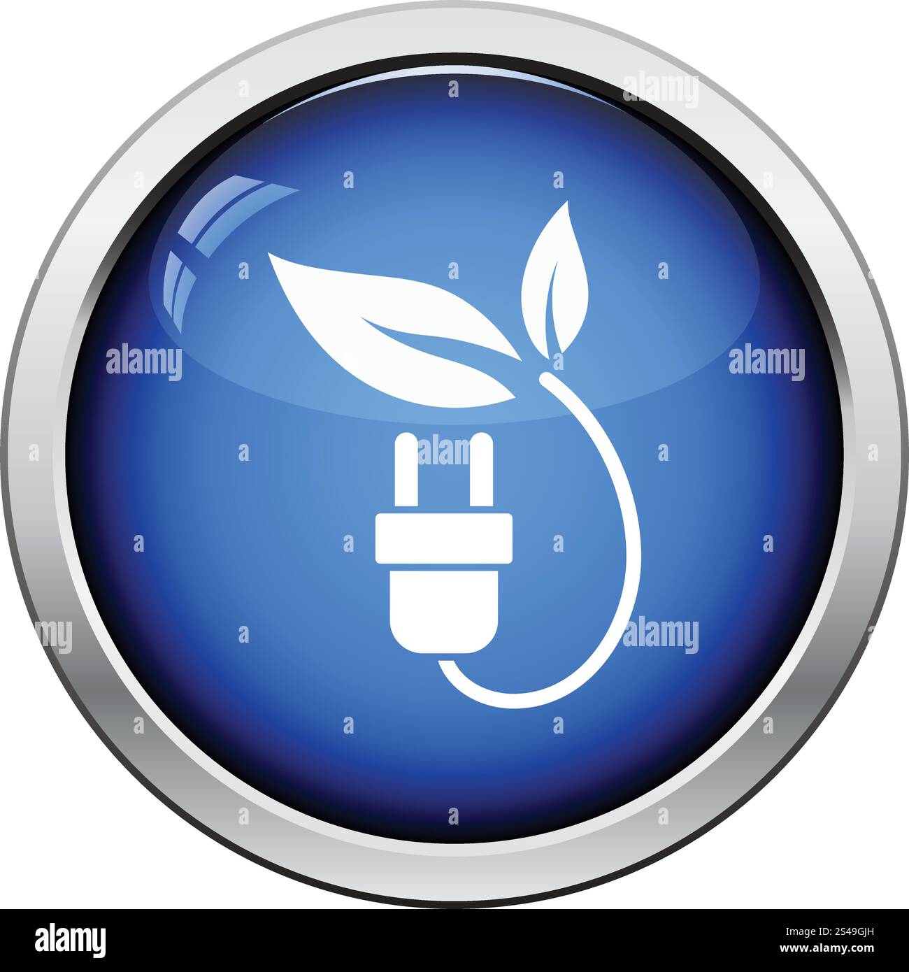 Electric plug leaves icon. Glossy button design. Vector illustration ...