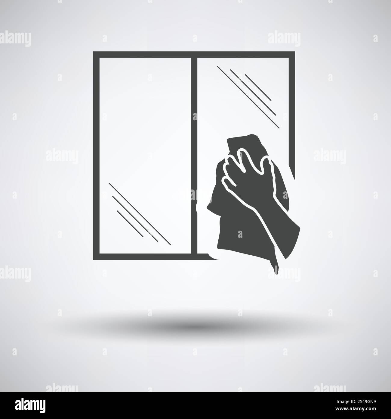 Hand wiping window icon on gray background, round shadow. Vector ...
