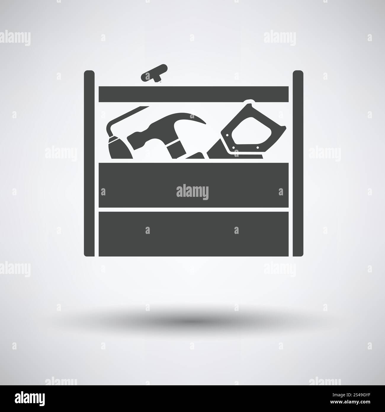 Retro tool box icon on gray background, round shadow. Vector ...