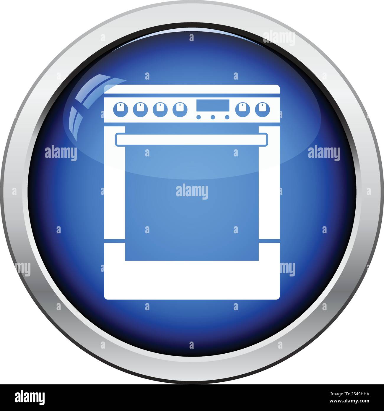 Kitchen main stove unit icon. Glossy button design. Vector illustration ...