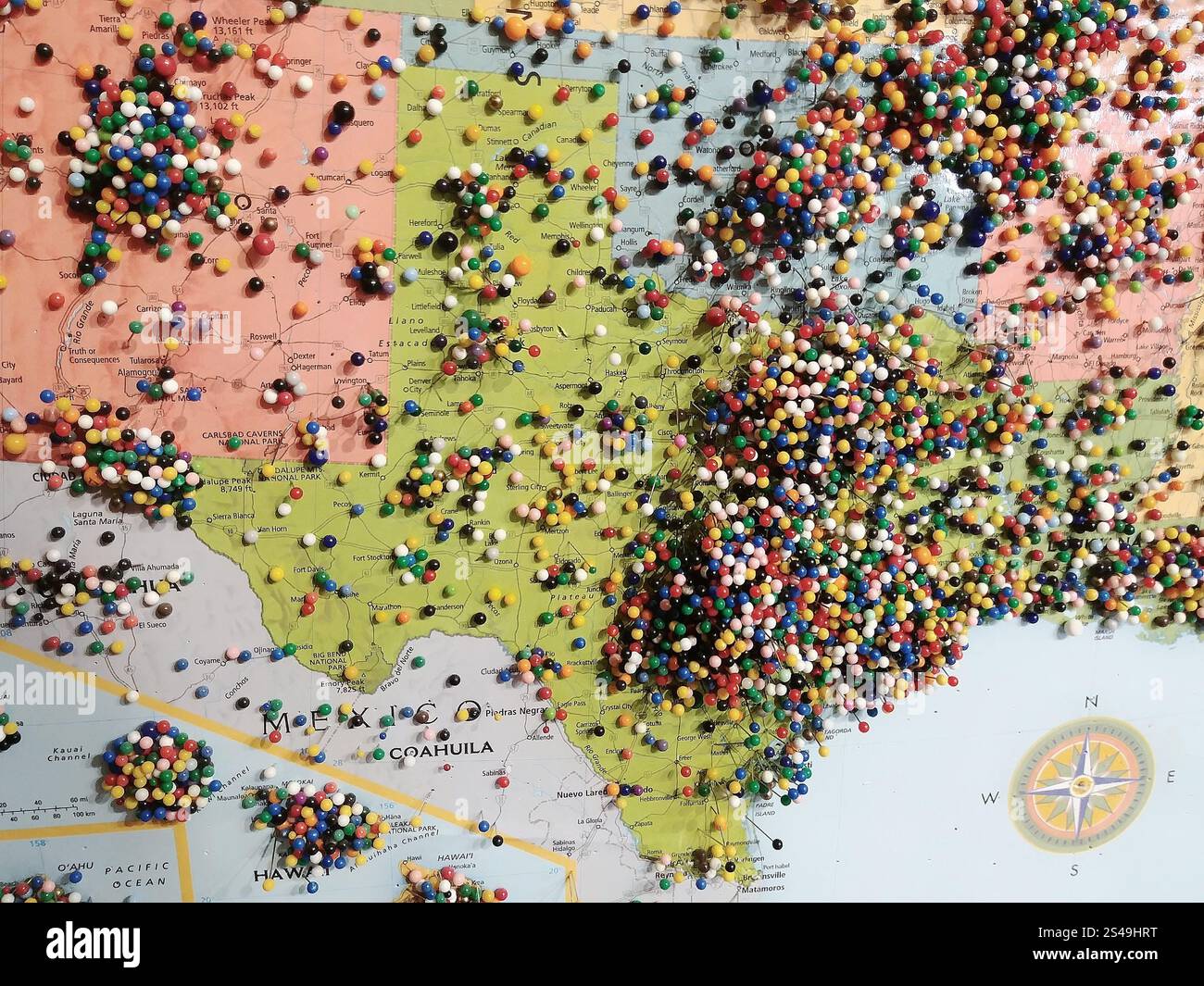 Travel Map with Colorful Visitor Pin Points Stock Photo - Alamy
