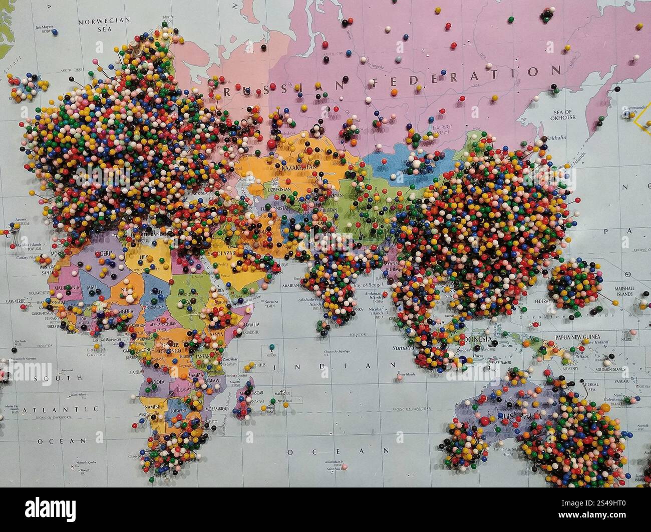 Travel Map with Colorful Visitor Pin Points Stock Photo - Alamy