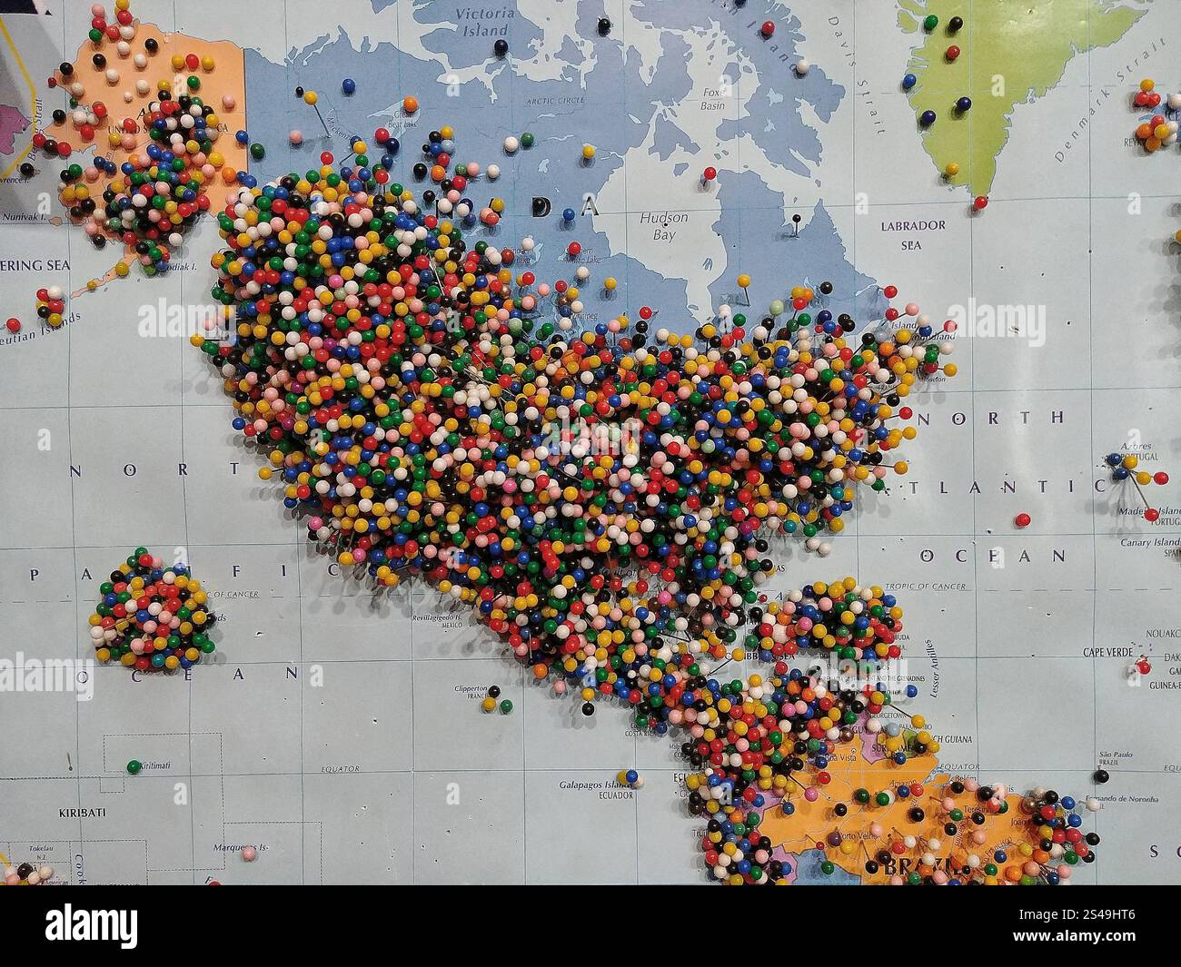 Travel Map with Colorful Visitor Pin Points Stock Photo - Alamy