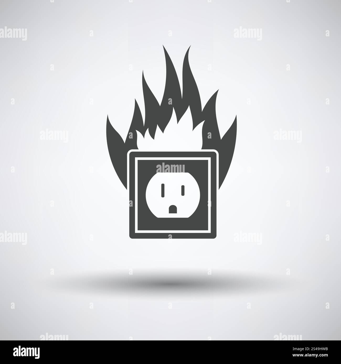 Electric outlet fire icon on gray background with round shadow. Vector ...