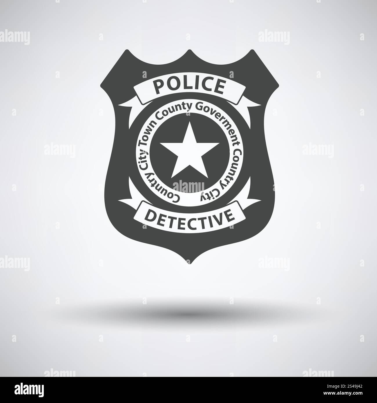 Police badge icon on gray background with round shadow. Vector ...
