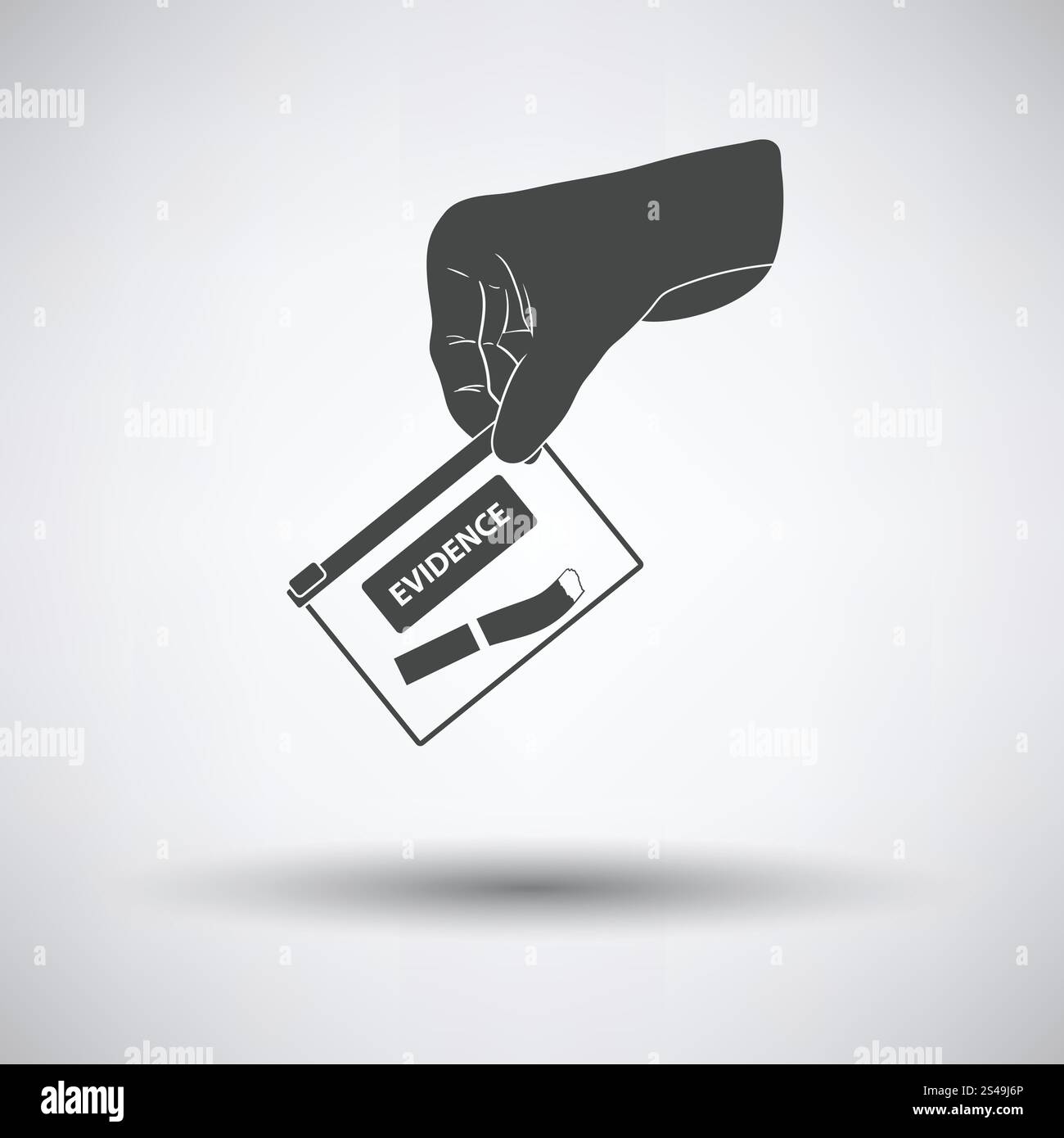 Hand holding evidence pocket icon on gray background with round shadow ...