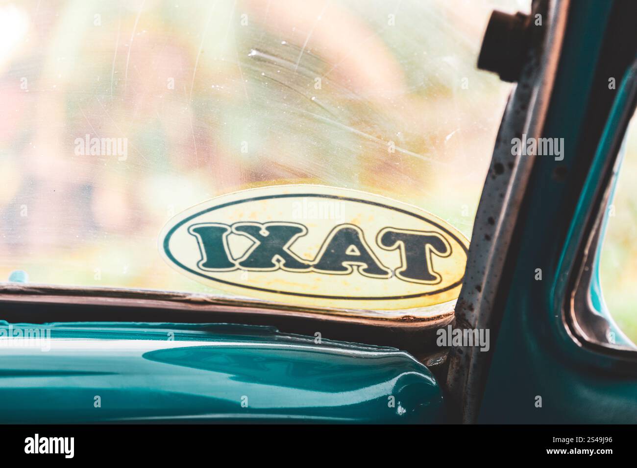 Taxi Sticker on Old Car Dashboard in Cuba Stock Photo - Alamy