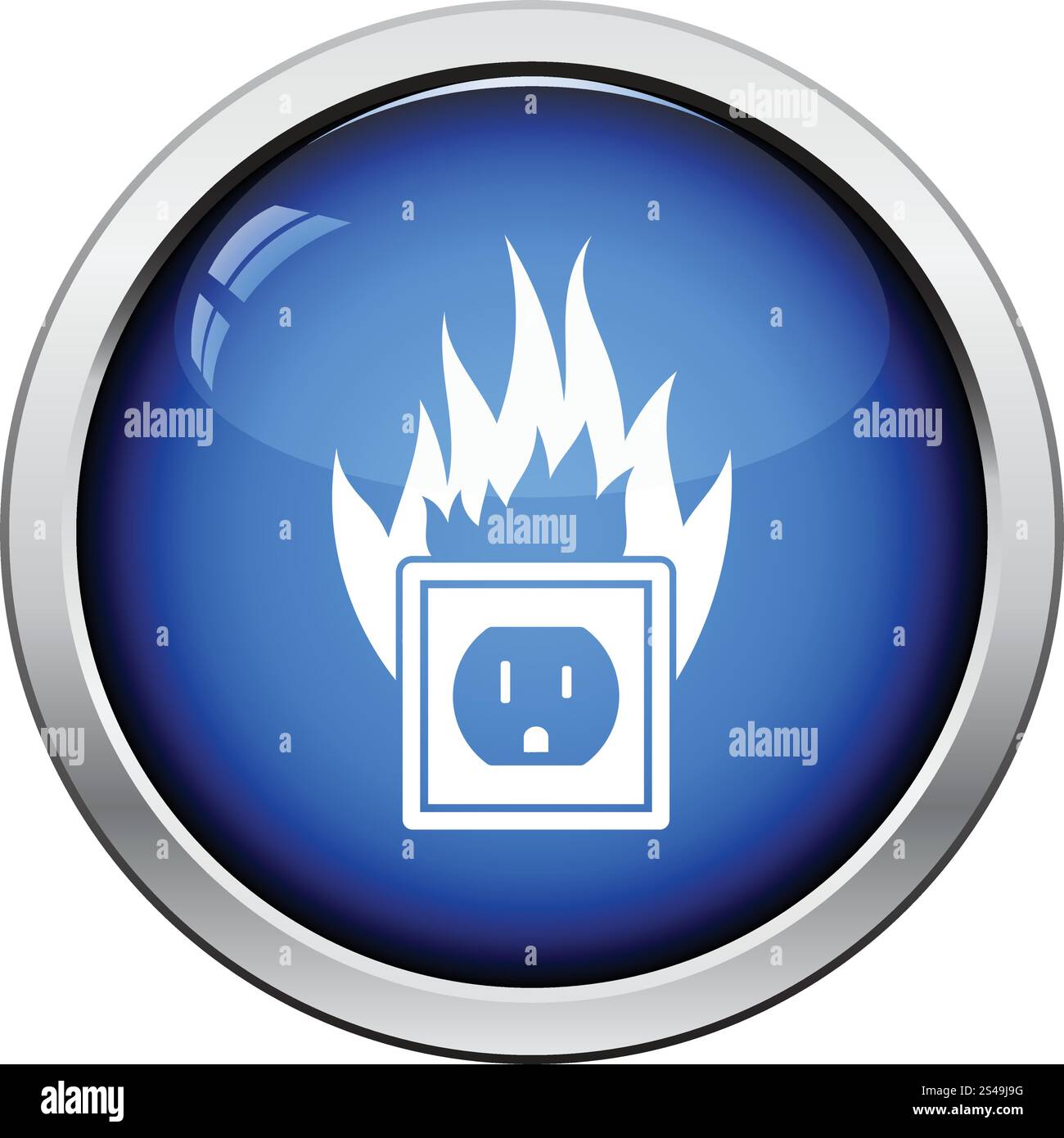 Electric outlet fire icon. Glossy button design. Vector illustration ...